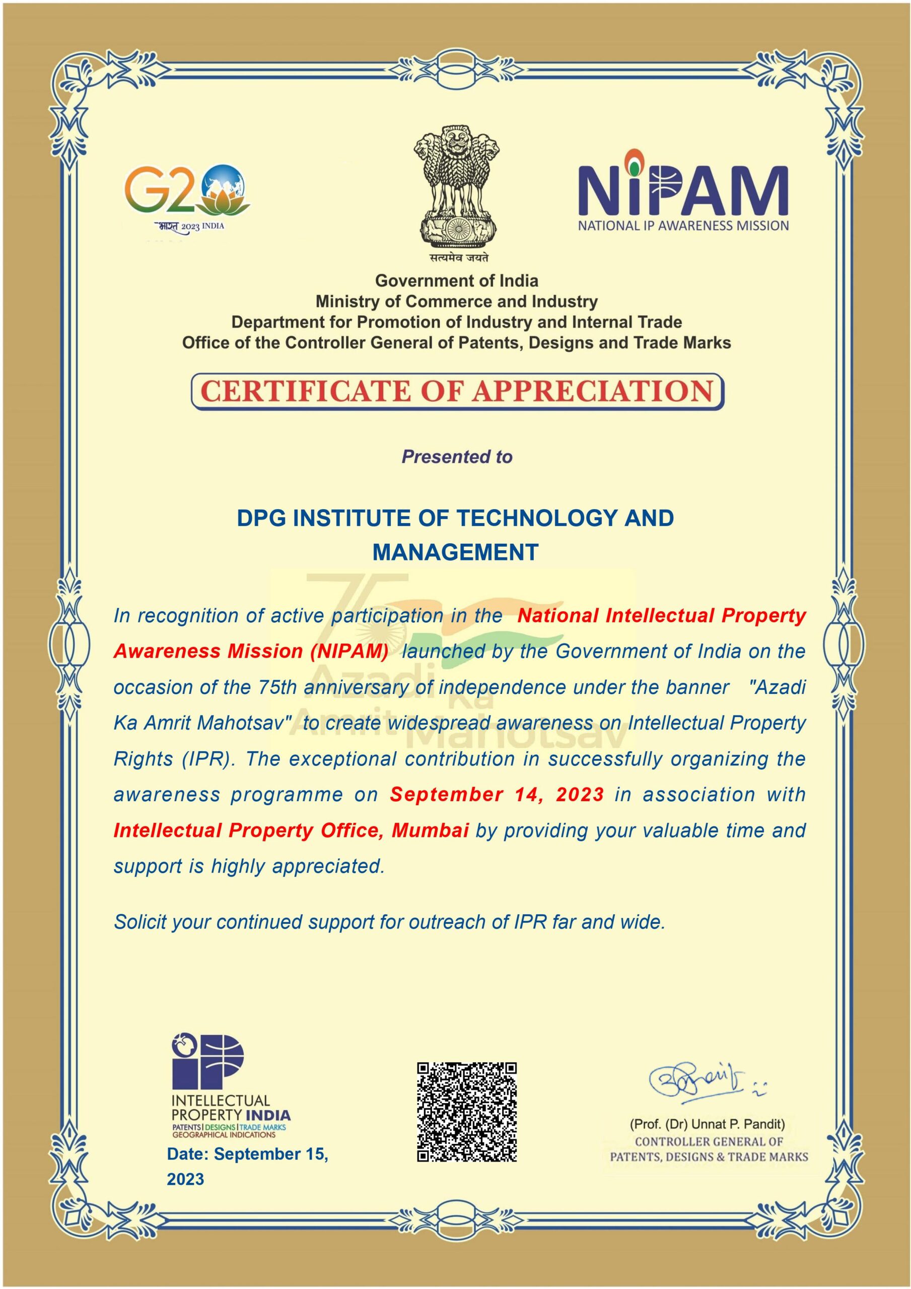 Intellectual Property Right (IPR) Awareness Program (NIPAM) - DPG ...